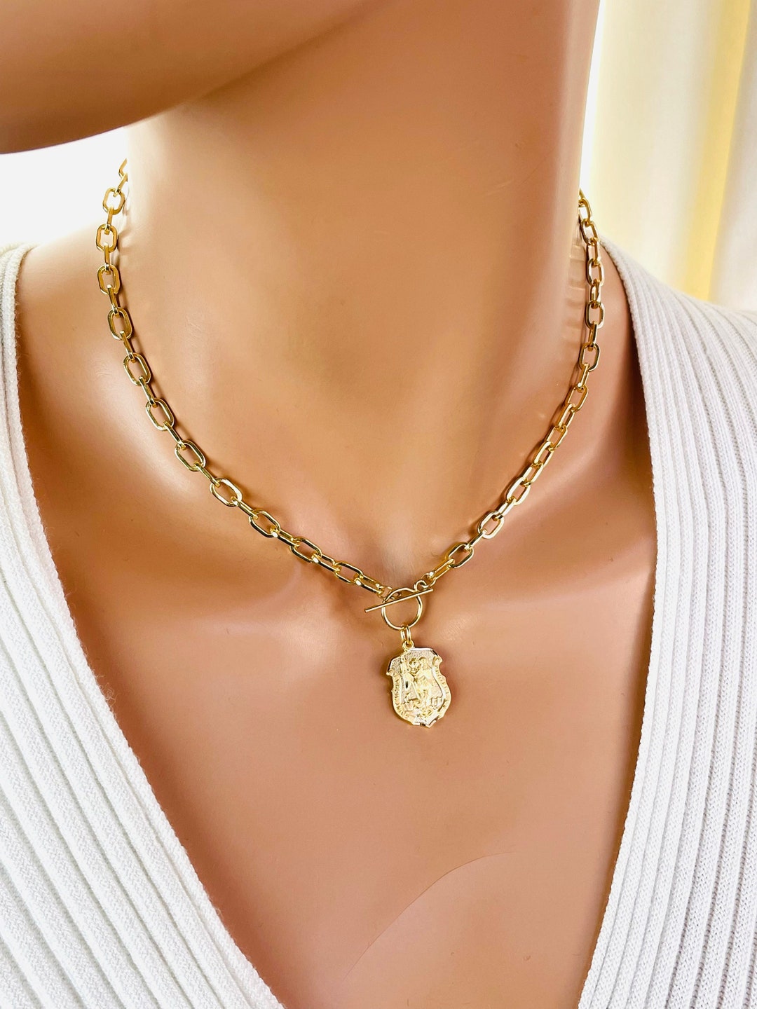 Gold Saint Michael Necklace Women St Michael Pendant Choker Necklace ...