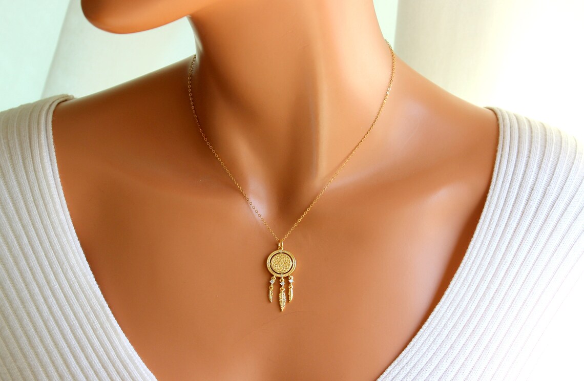 Dream Catcher Necklace 14k Gold Filled Dreamcatcher Charm - Etsy