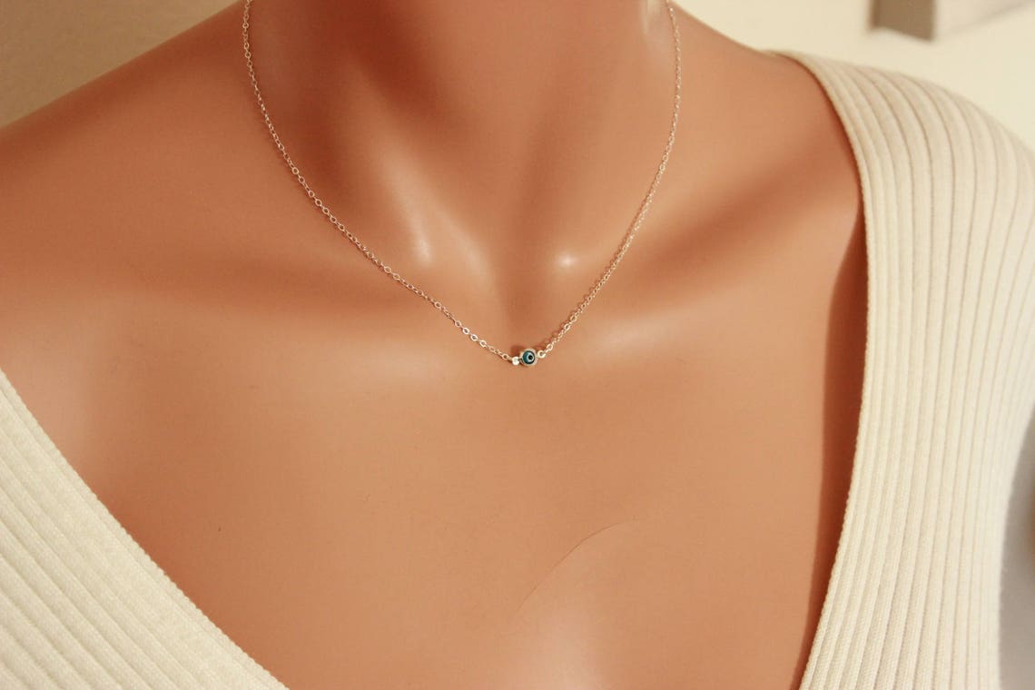 Tiny Evil Eye Necklace Gold Filled Sterling Silver Small Blue Eyes ...