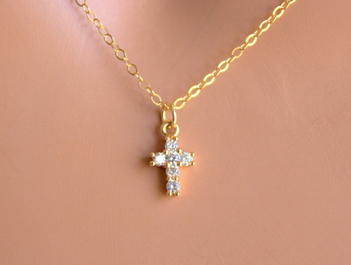 Small Gold Cross Necklace Tiny Little Dainty Charm Women | Etsy