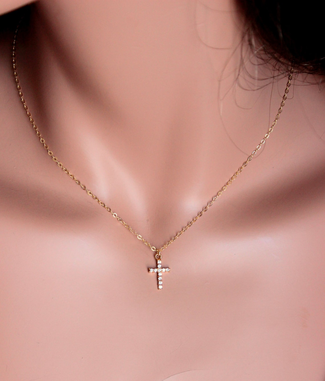 Cross Necklace Women Small Gold Filled Crystal Crosses Pendant Etsy
