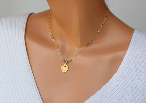 BEST SELLER Gold Mary Charm Necklace Miraculous Medal Pendant Necklaces Sterling Silver Virgin Mary Charm Necklaces Blue Crystal Gift Women Etsy