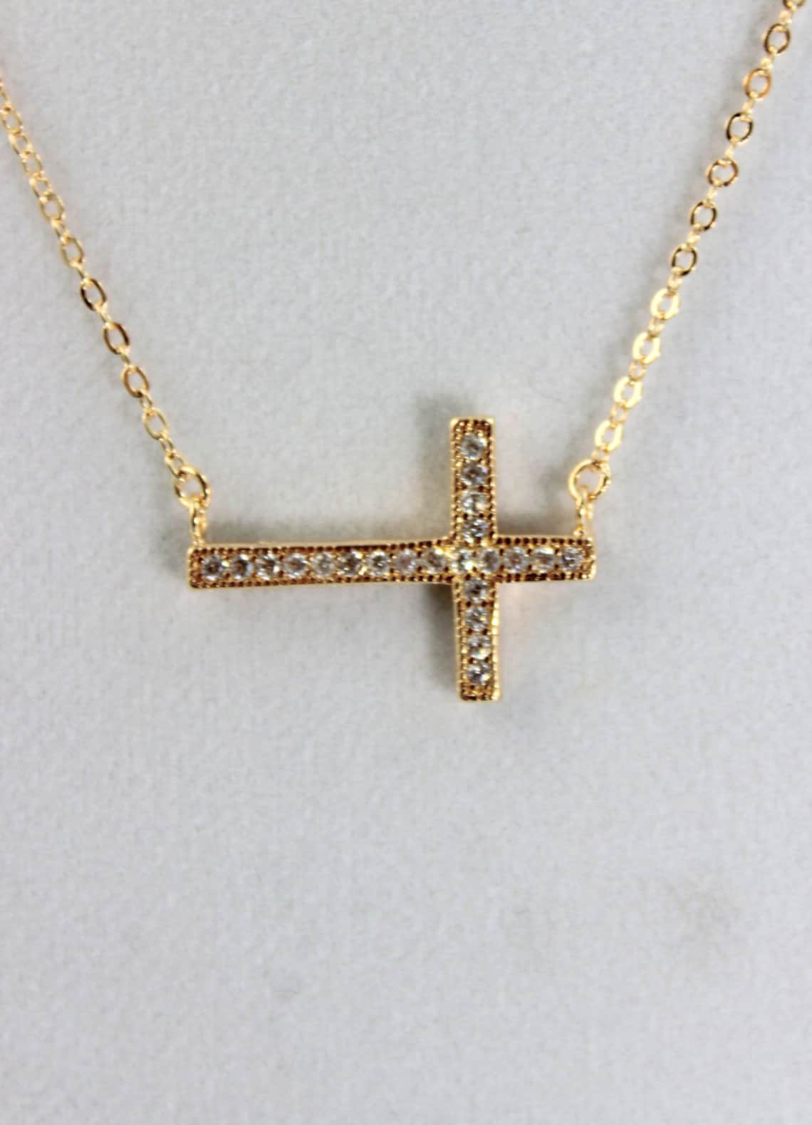 Sale Gold Filled Sideways Cross Necklace Women Sideway Crystal | Etsy