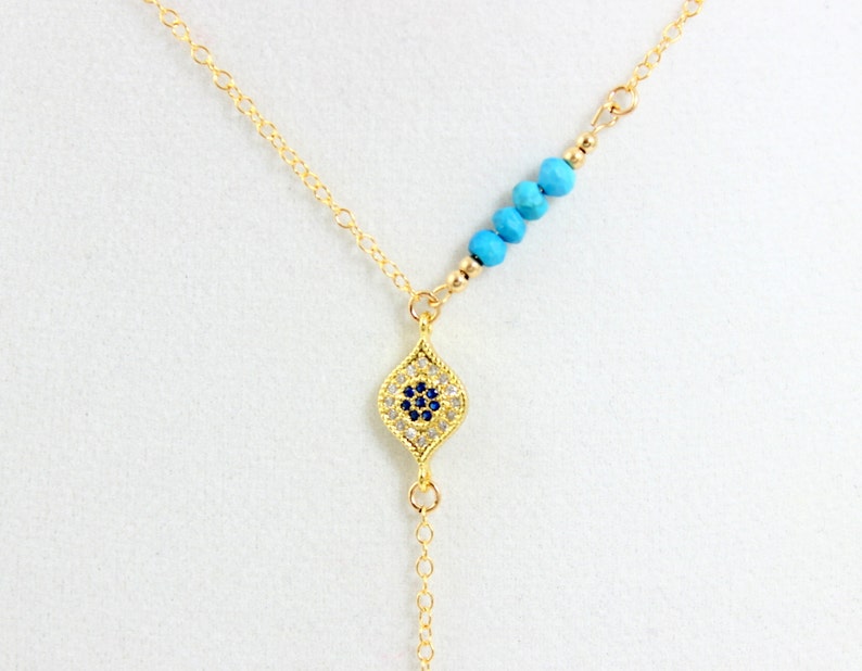 Evil Eye Necklace Gold Filled Turquoise Multi Layer Strand | Etsy