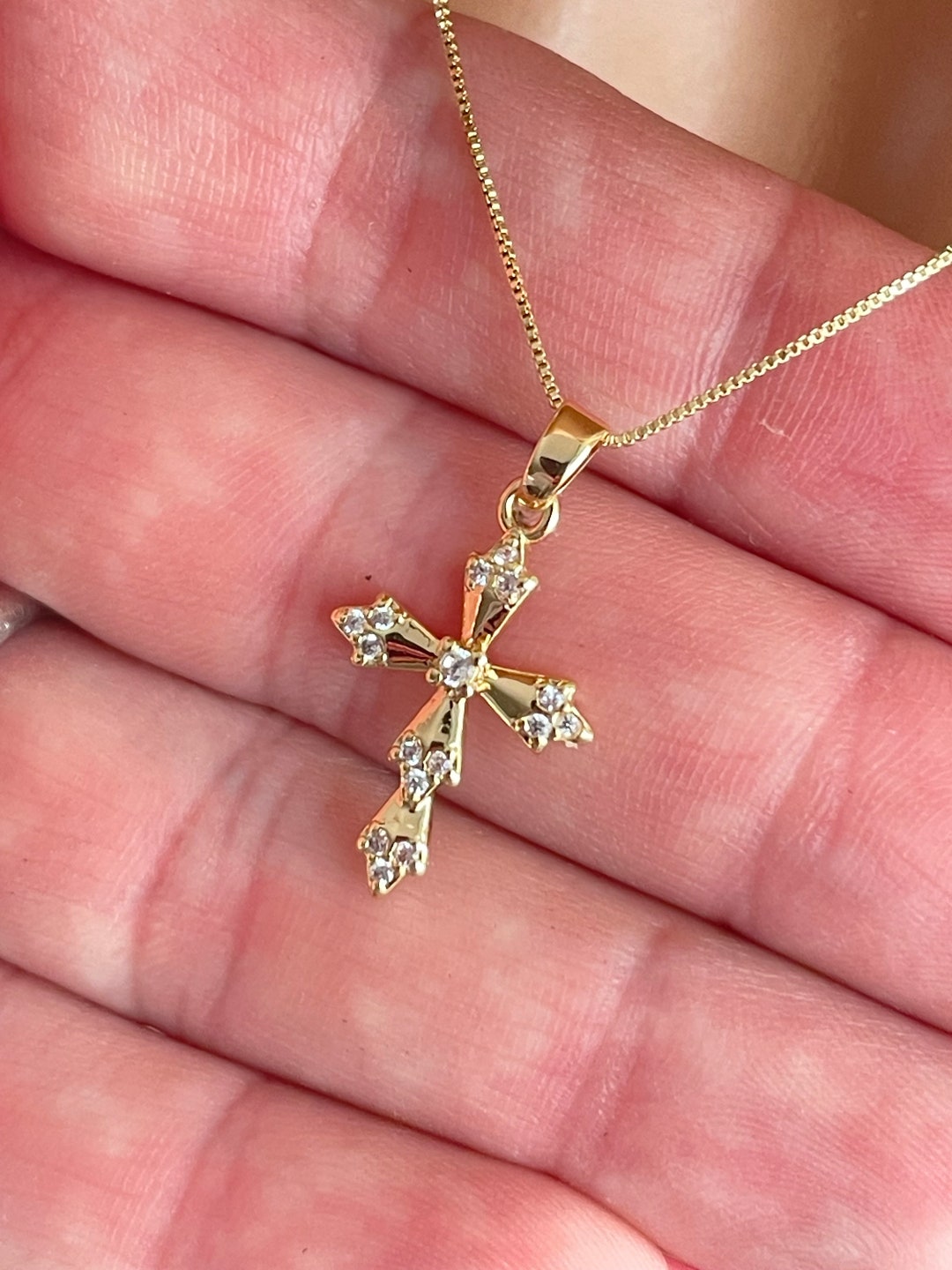 Small Gold Cross Necklace for Women Girls CZ Cross Charm Pendant ...