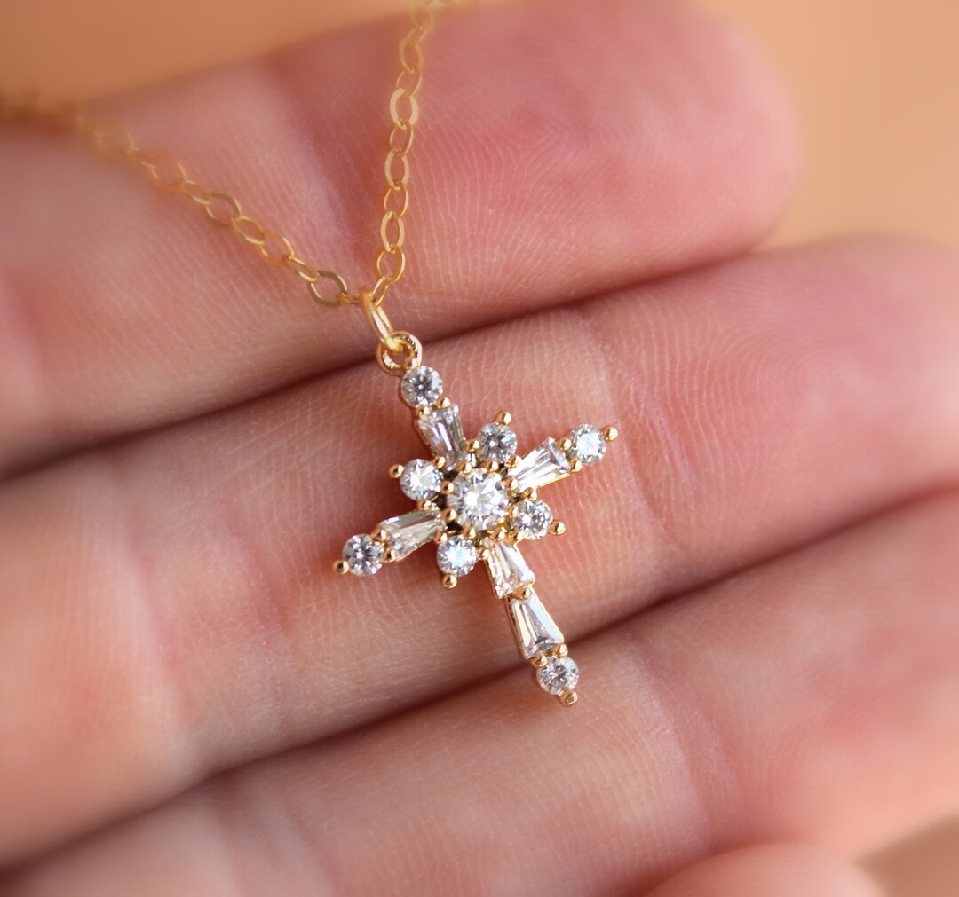 BEST SELLER Small Gold Crystal Cross Necklace Silver Cross Charm, CZ ...