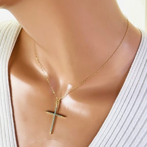Gold Cross Necklace Turquoise Crystal Cross Pendant Women Thin Skinny ...