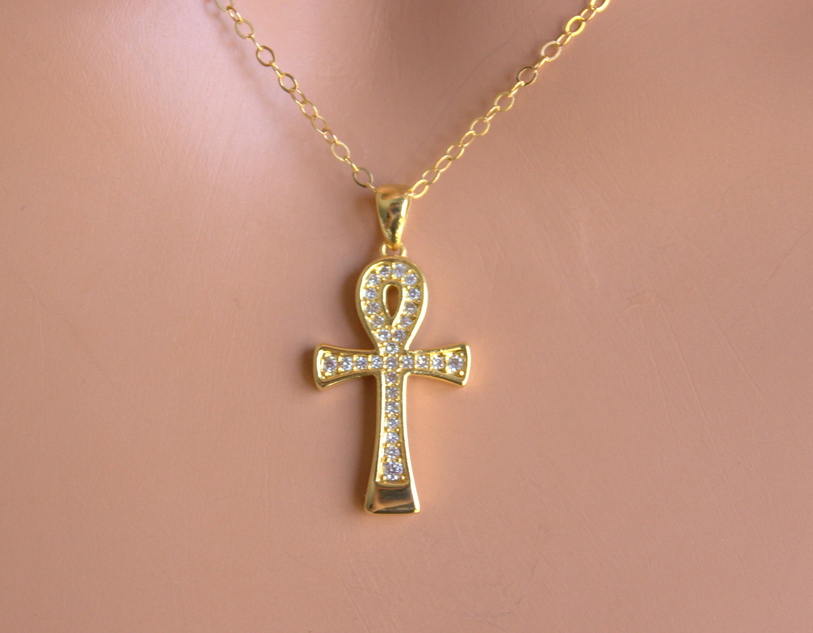 Gold Ankh Pendant Necklace Women Charm Crystals Aunk Ankh | Etsy