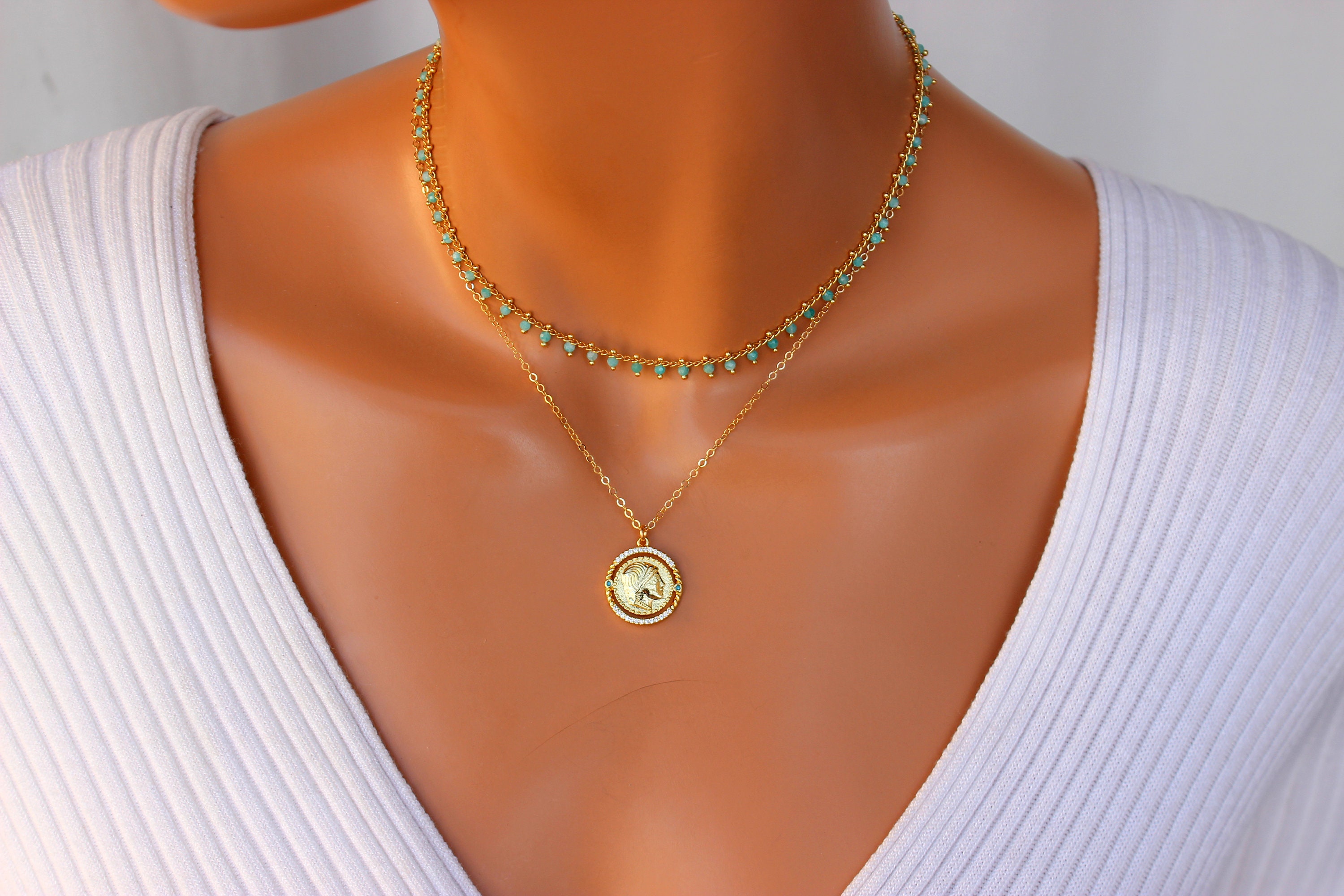 Gold Coin Necklace Women Ancient Coin Pendant Necklaces | Etsy