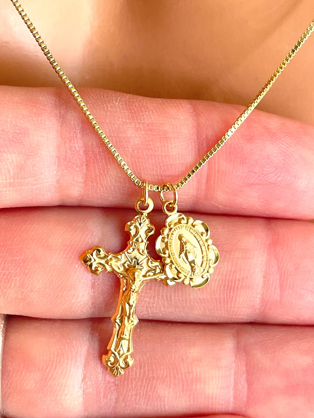 Gold Crucifix Cross Necklace: Sterling Silver Miraculous Medal ...