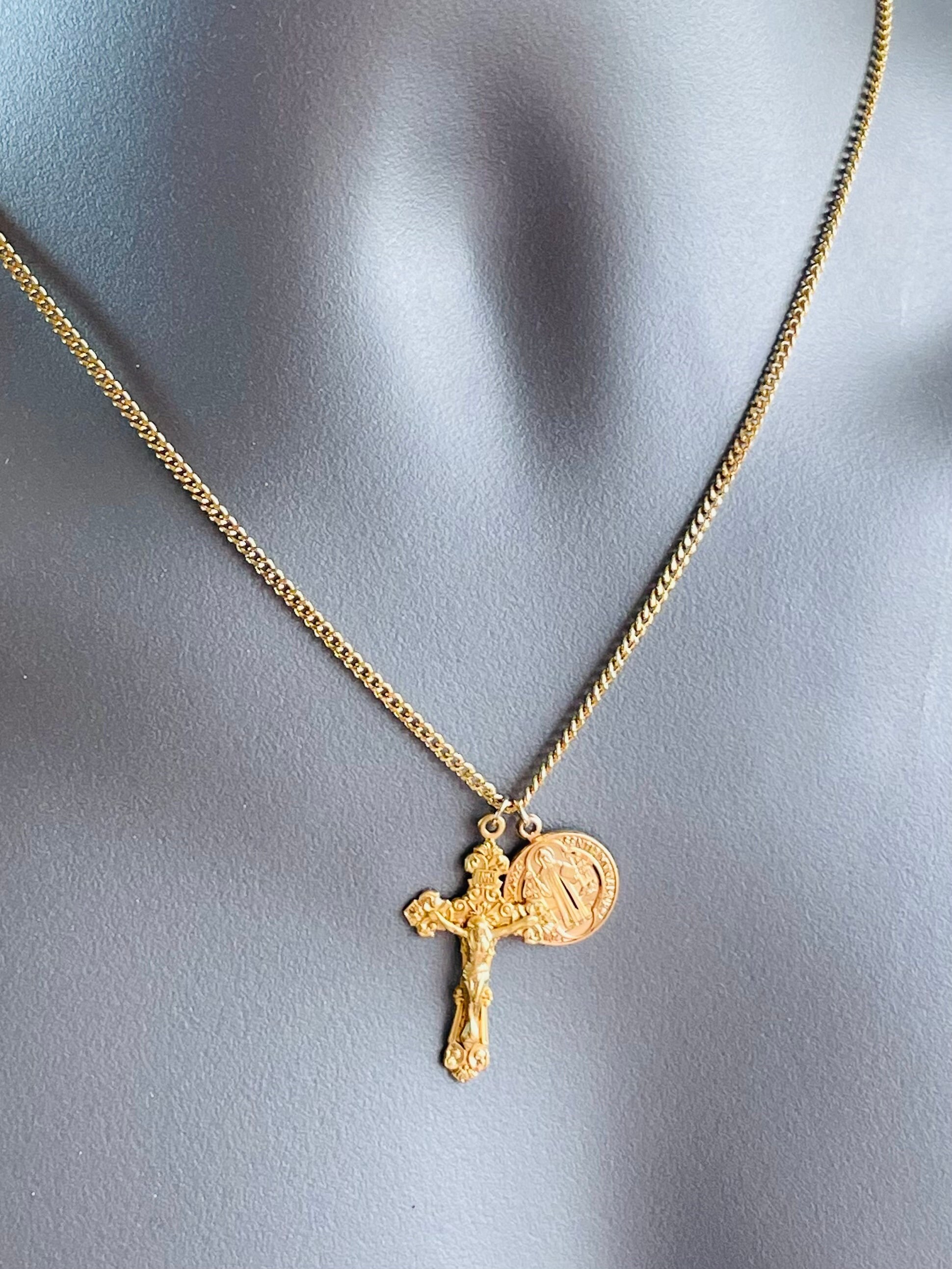 Men’s Gold Crucifix Cross Necklace Saint Benedict Pendant Necklace ...