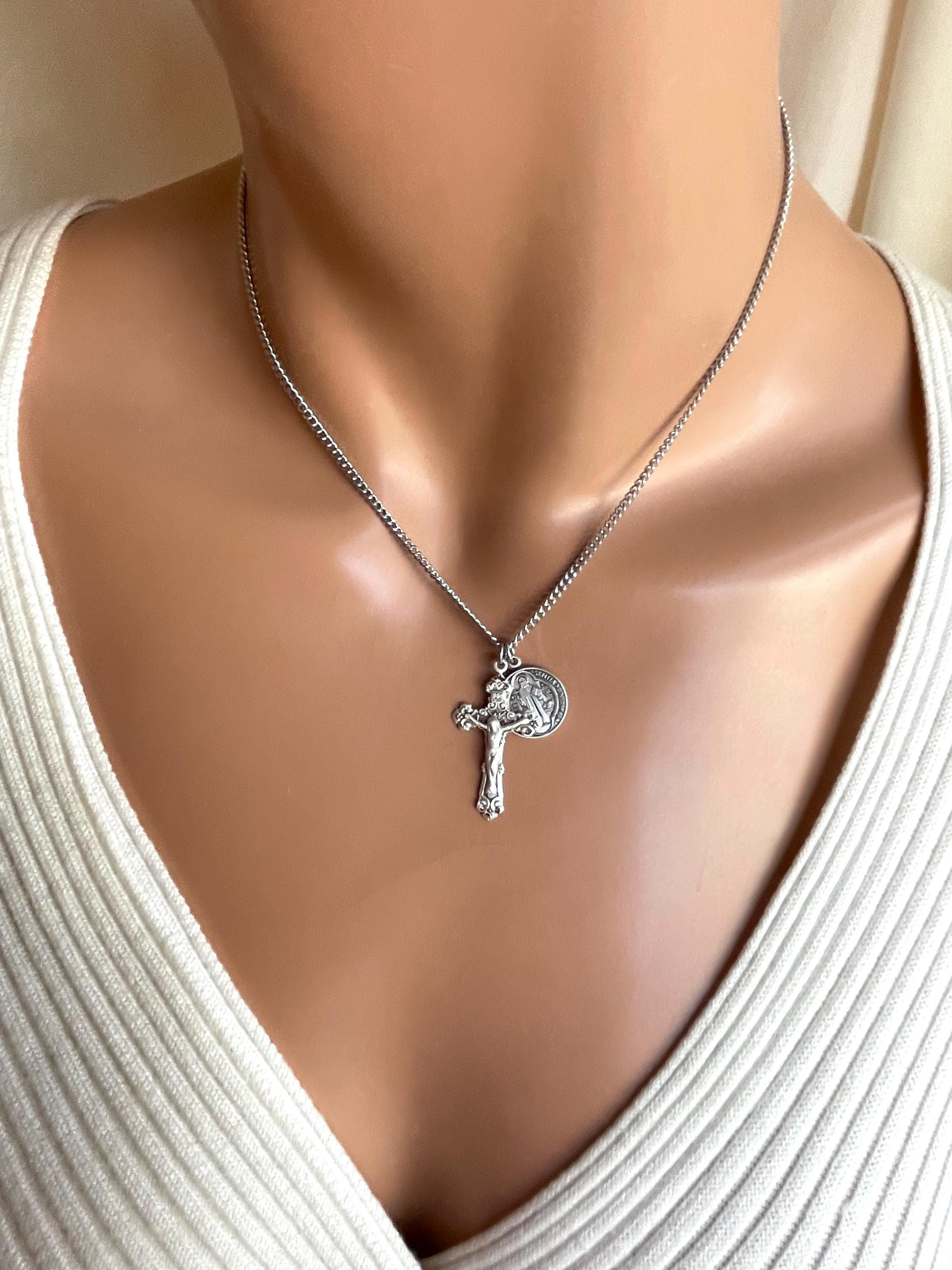 Men’s Gold Crucifix Cross Necklace Saint Benedict Pendant Necklace ...