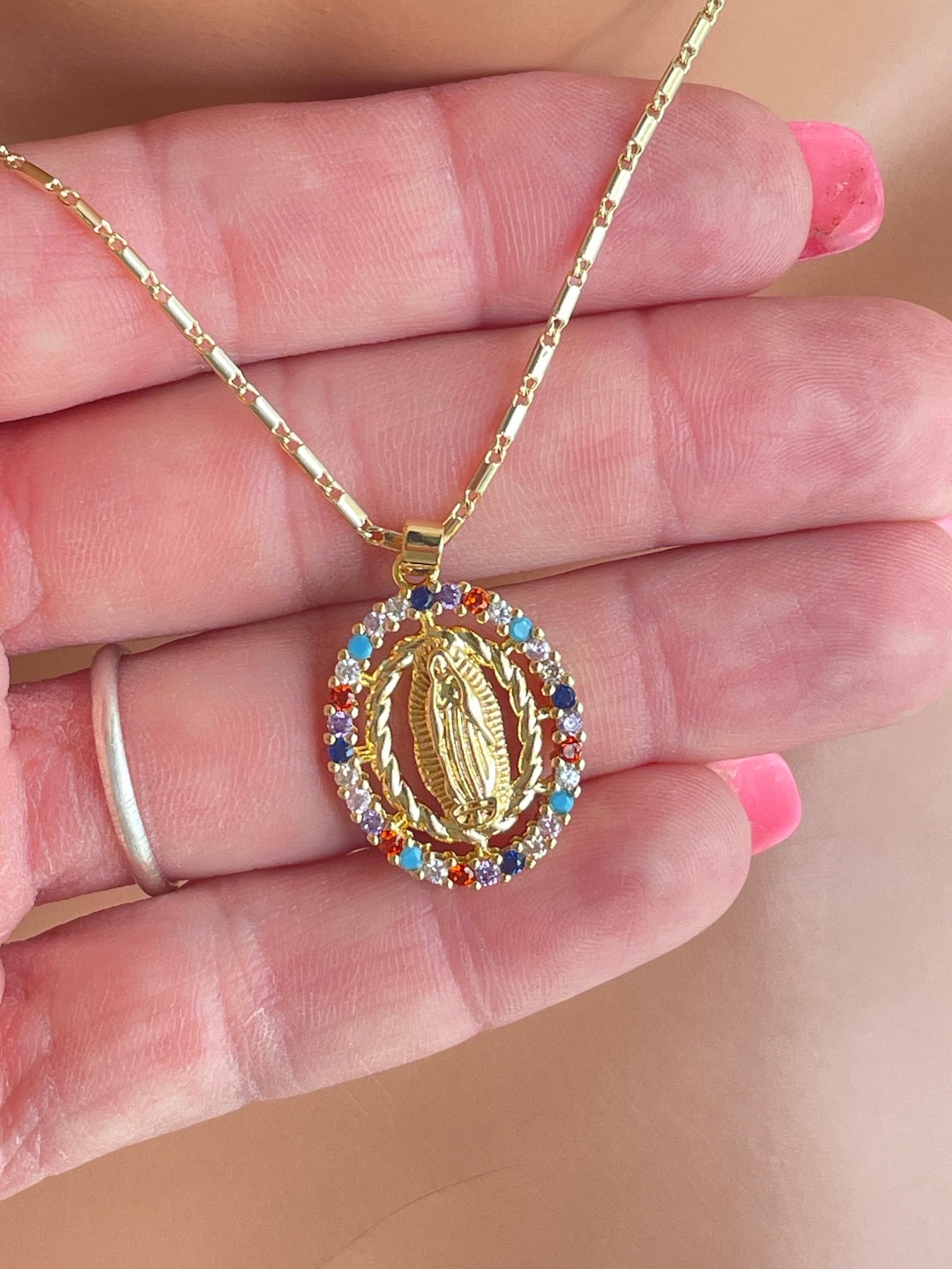 Gold Guadalupe Pendant Necklace for Women, Religious Jewelry Virgin ...