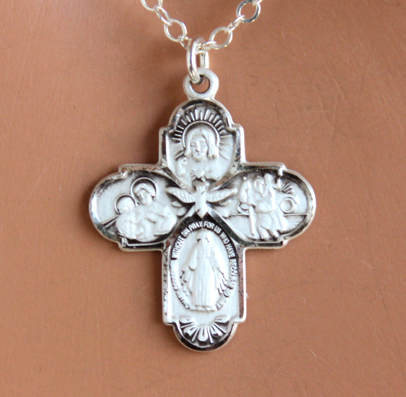 Gold Four Way Cross Necklace Women Sterling Silver Fourway Cross Charm ...