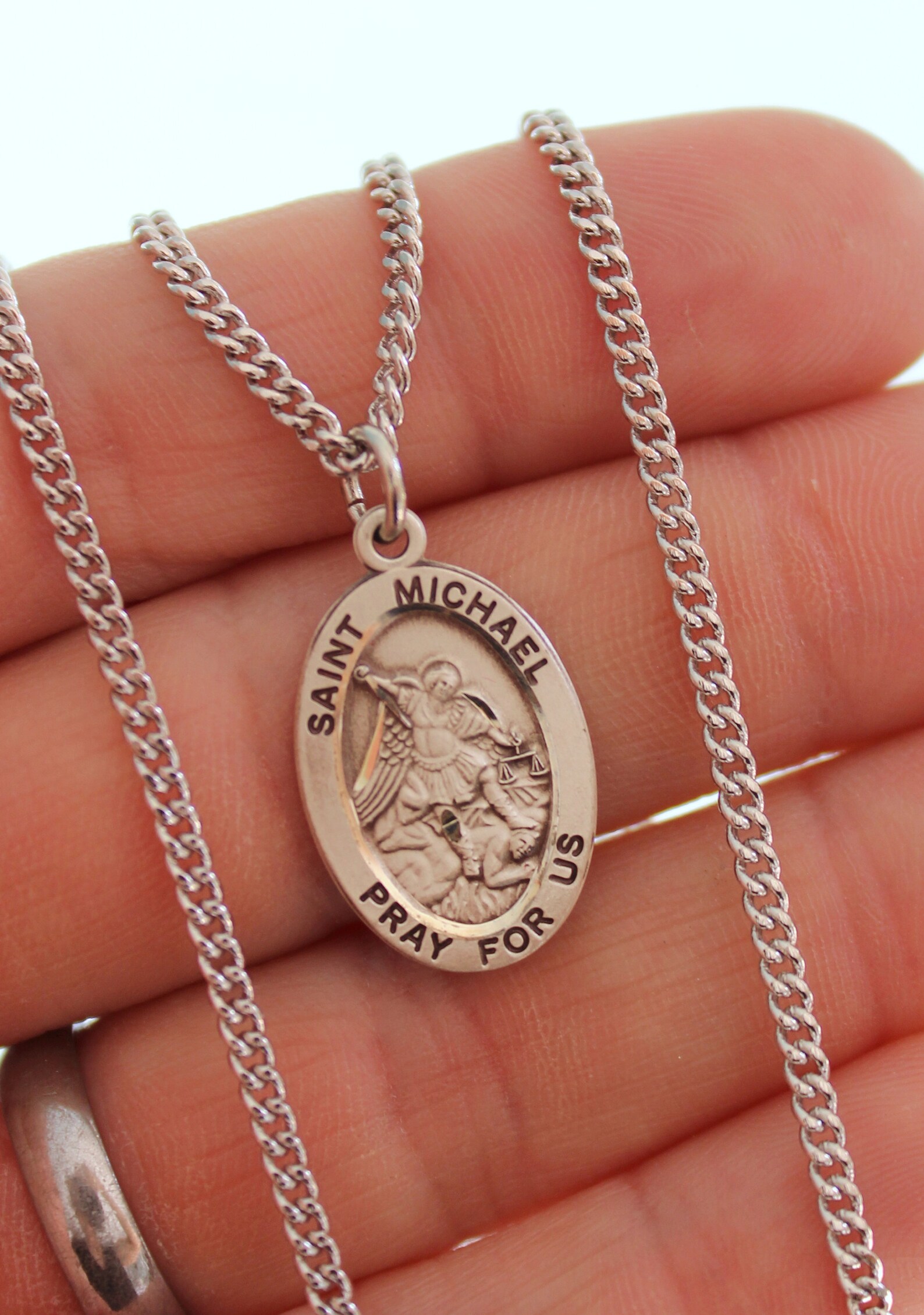 Sterling Silver Saint Michael Pendant Necklace Men Oval | Etsy