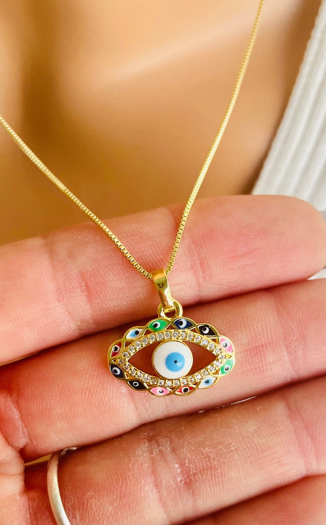 Gold Evil Eye Necklace, Colorful Evil Eye Charm Necklaces, Protection ...