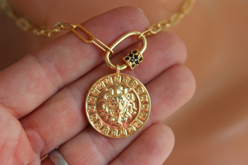 Gold Lion Pendant Necklace Paper Clip Chain Choker Women Thick - Etsy