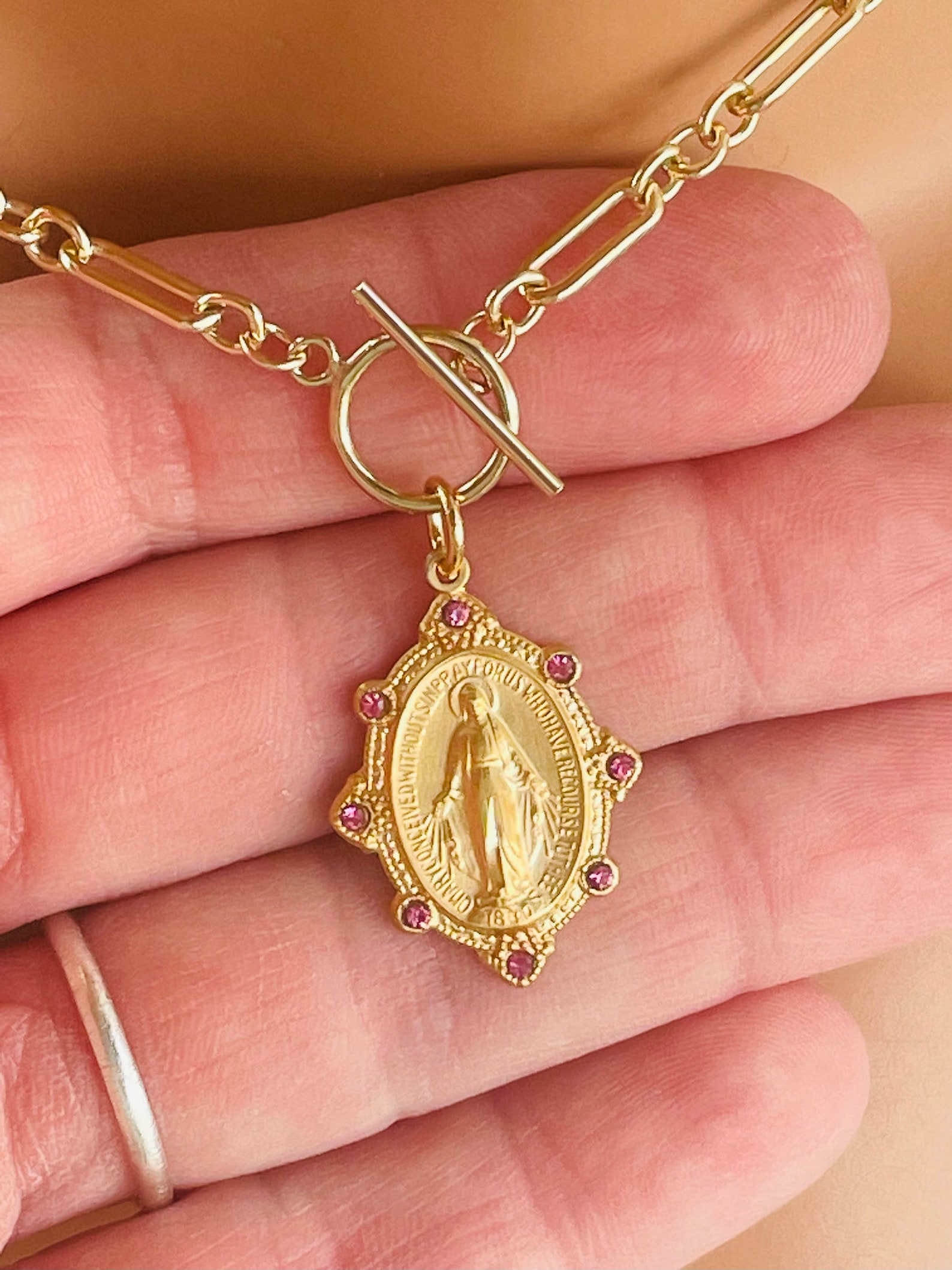 Gold Mary Miraculous Charm Necklace Sterling Silver Choker Necklace ...