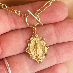 Gold Mary Miraculous Charm Necklace Sterling Silver Choker Necklace ...