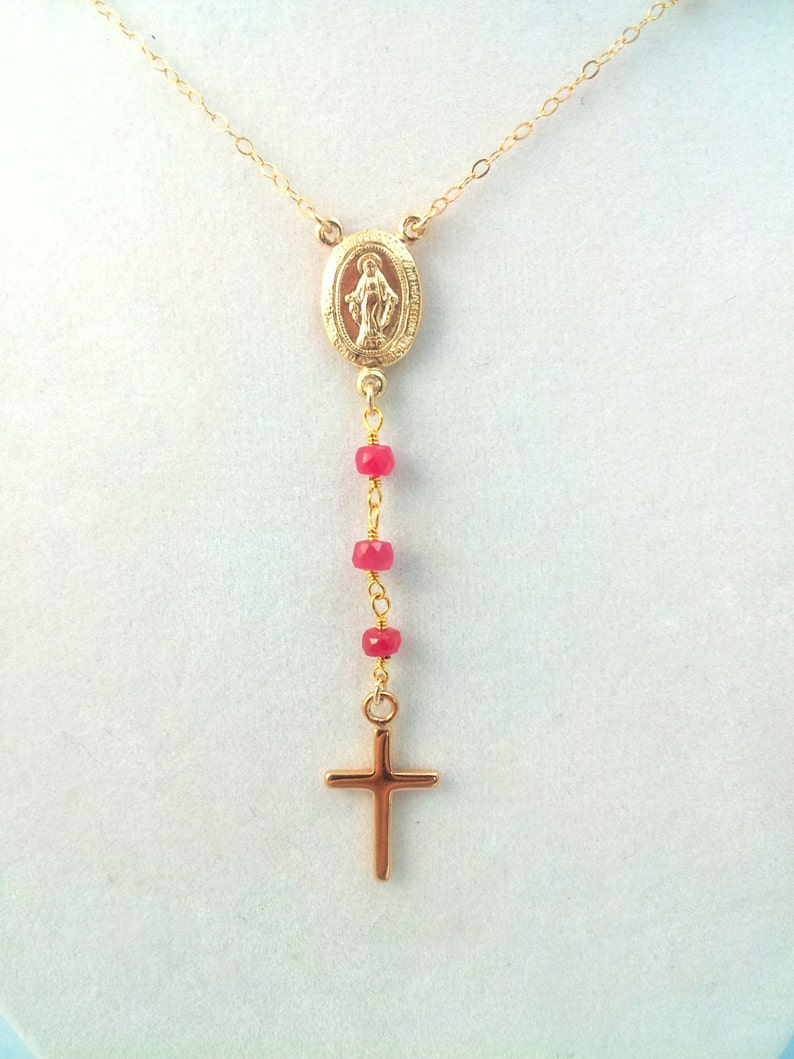 BEST SELLER Gold Rosary Necklace Ruby Catholic Cross | Etsy