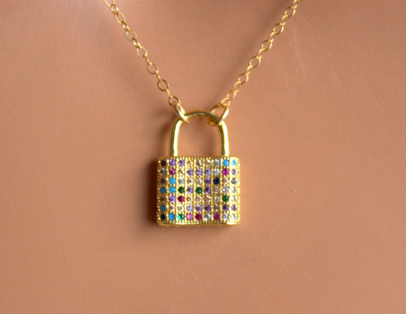 BEST SELLER Colorful Gold Lock Charm Necklace Small Daitny - Etsy