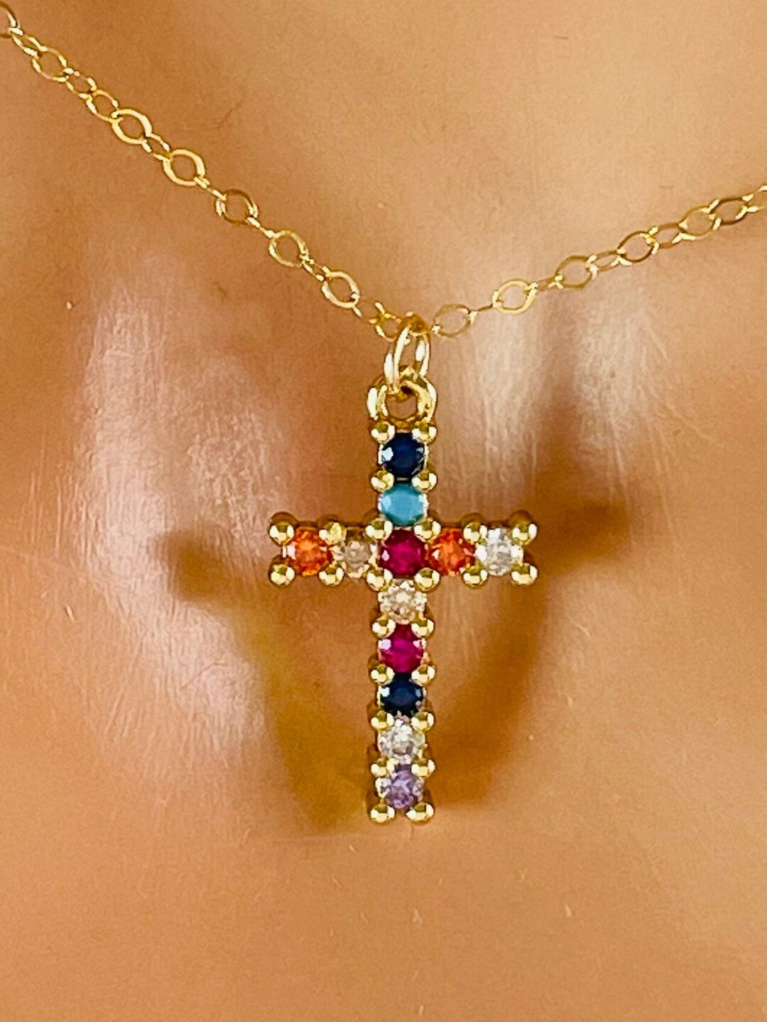 Small Colorful Cross Necklace Dainty Gold Filled Cross Necklaces, Women ...