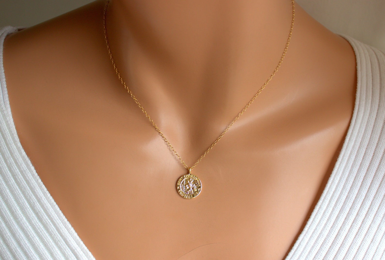 Gold Saint Christopher Charm Necklace Women Round Gold Filled - Etsy