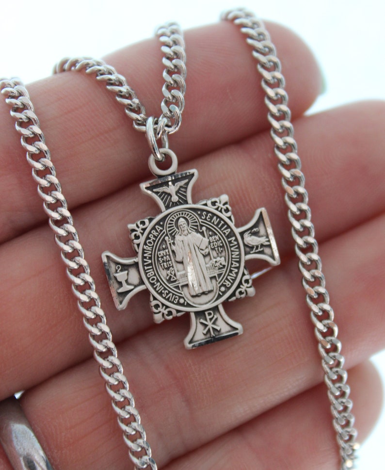 Sterling Silver Maltese Cross Necklace Men Saint Benedict - Etsy