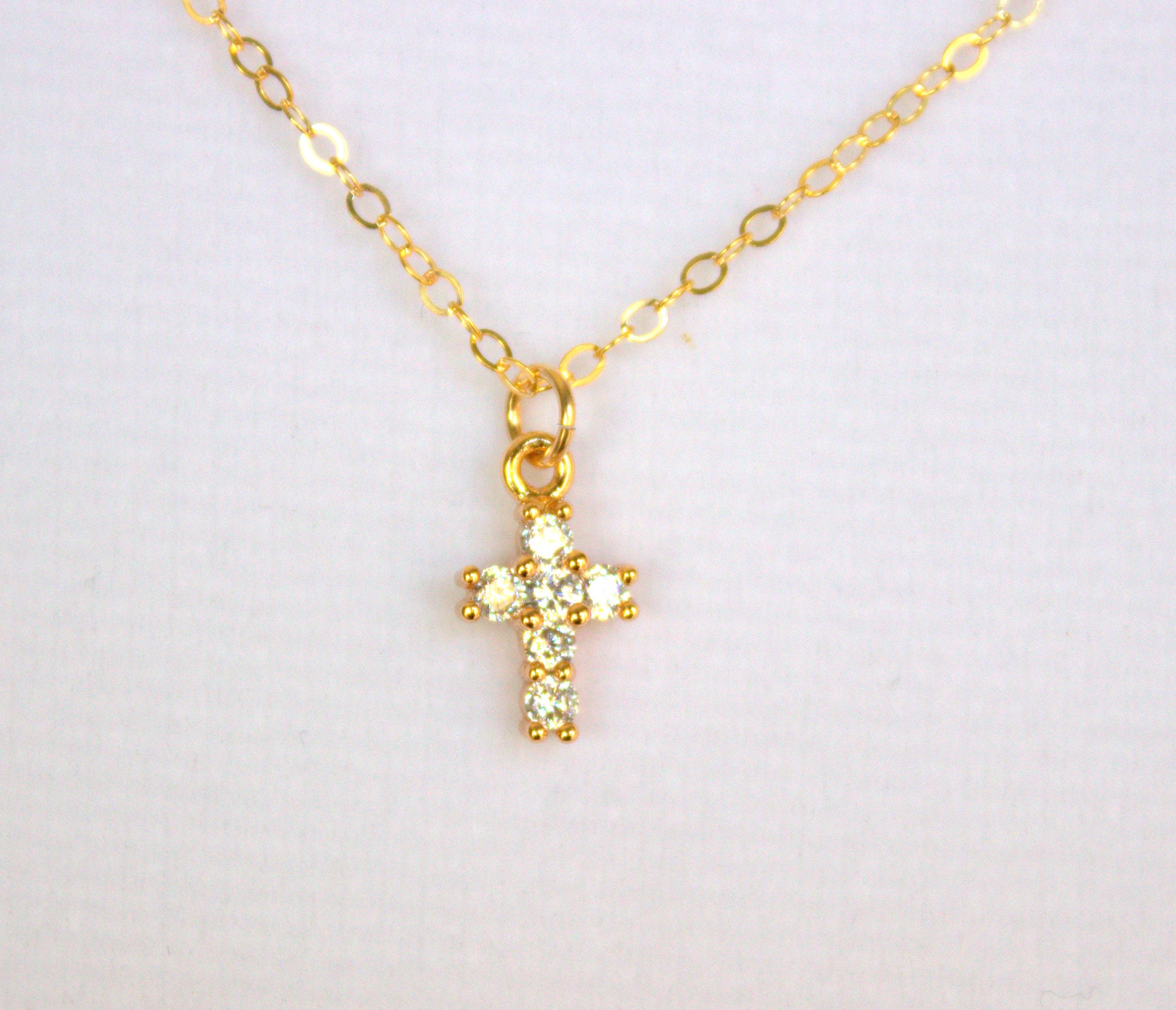 Small Gold Cross Necklace Tiny Little Dainty Charm Women | Etsy