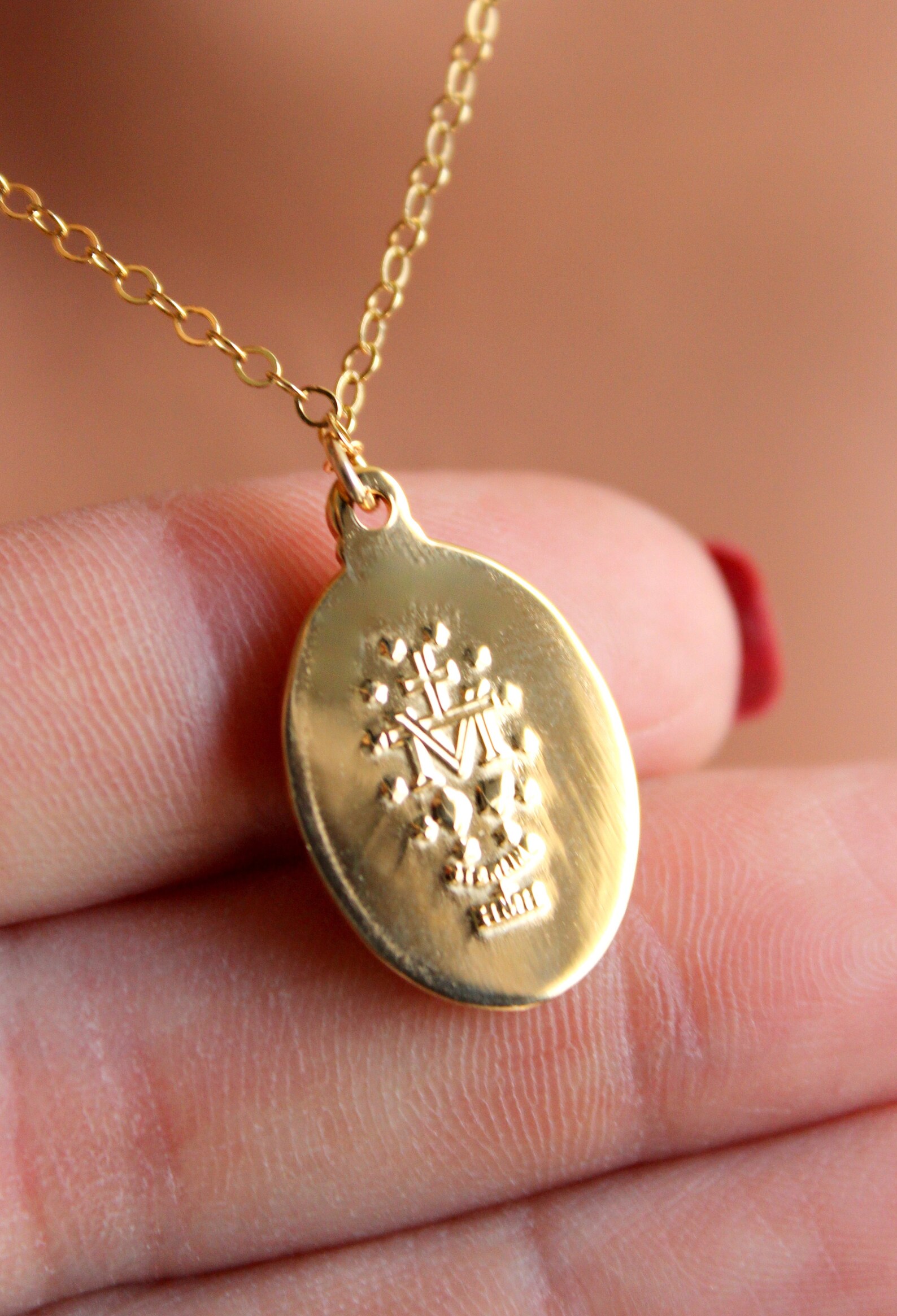 Gold Mary Miraculous Charm Necklace Virgin Mary Charm Necklace Sterling ...