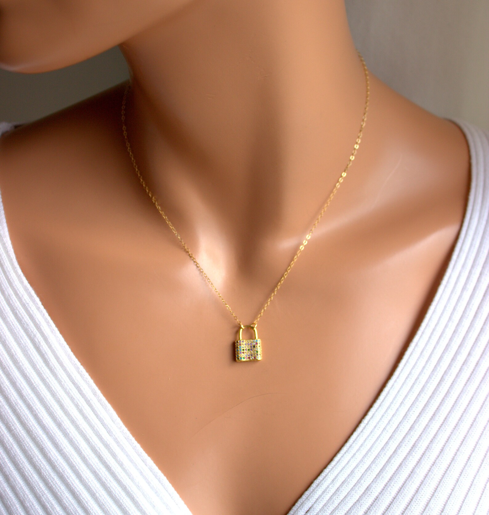BEST SELLER Colorful Gold Lock Charm Necklace Small Daitny - Etsy