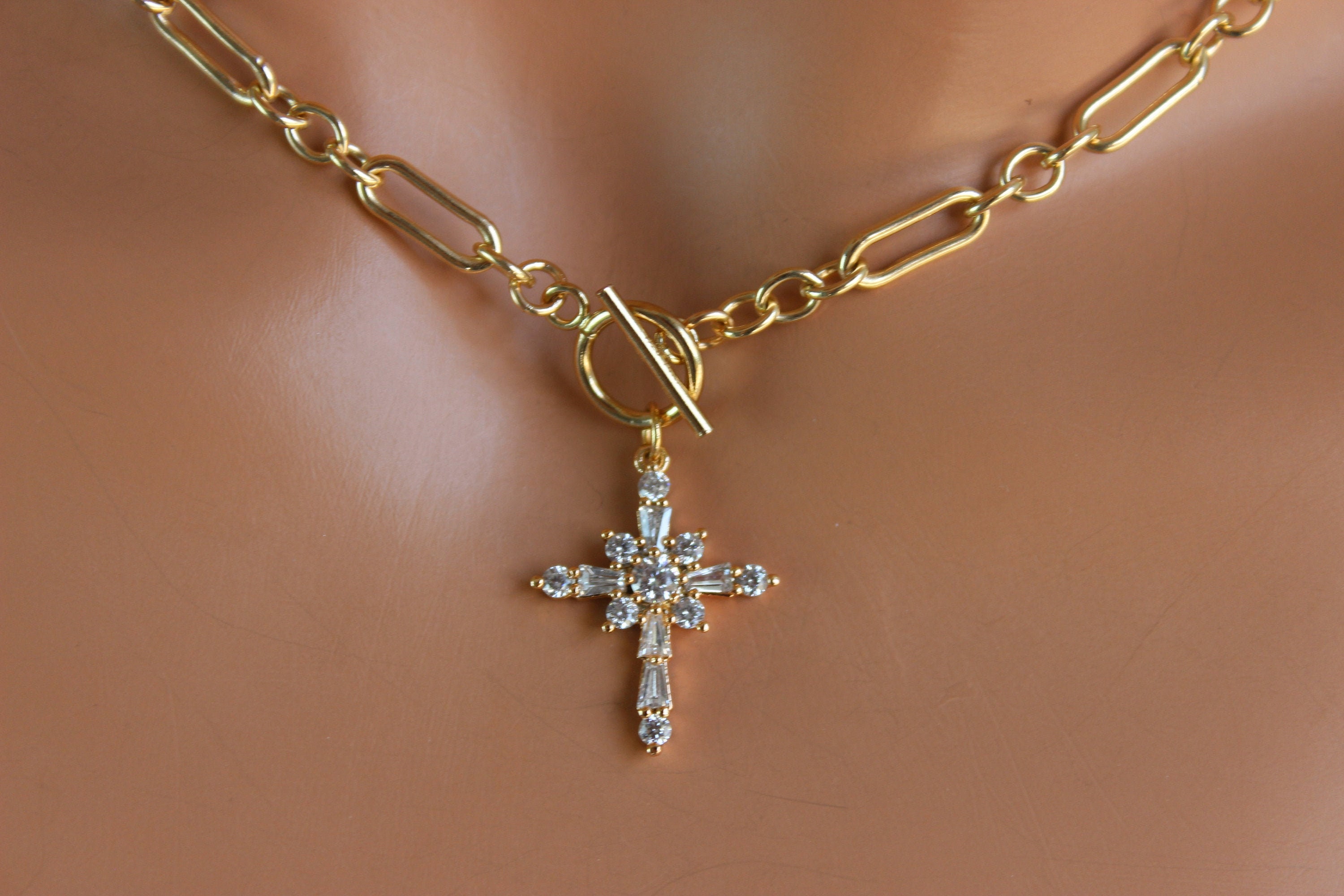 BEST SELLER Gold Filled Cross Choker Necklace Women Crystal | Etsy