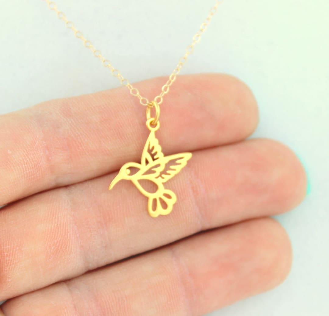 Gold Hummingbird Charm Necklace Gold Filled Women Girls Bird Pendant ...
