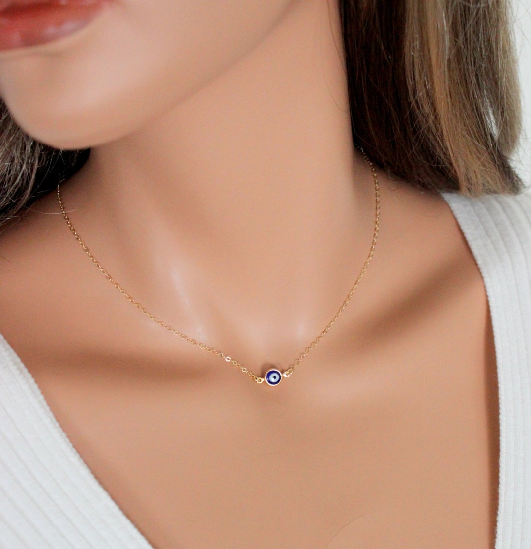 Evil Eye Necklaces Gold Filled Blue Eyes Minimalist Kabbalah Jewelry ...
