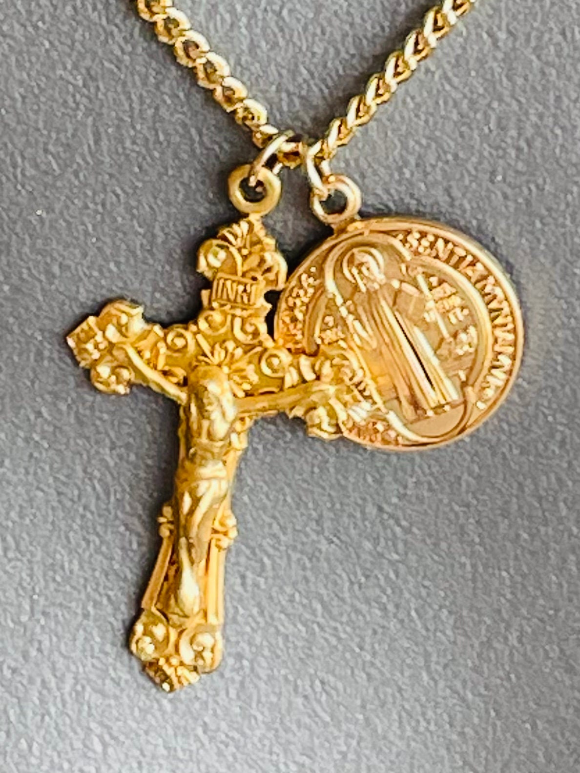 Men’s Gold Crucifix Cross Necklace Saint Benedict Pendant Necklace ...