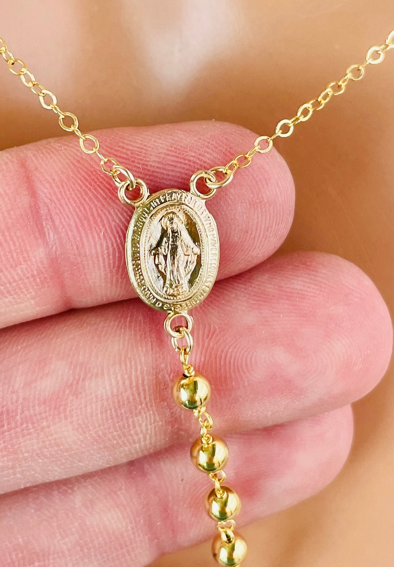 Gold Rosary Necklace Women 14k Gold Filled 925 Sterling Silver Etsy
