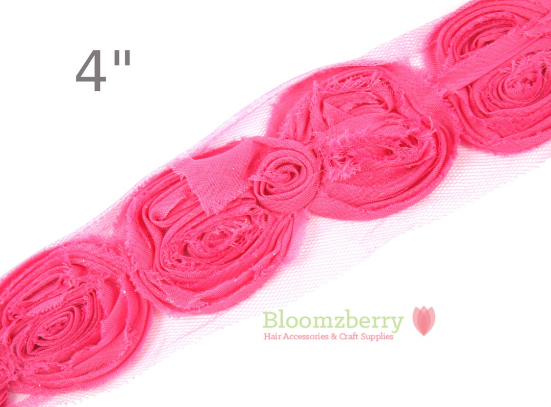 4" Shabby BOW Trim - Hot Pink Color - Bow Trim - Chiffon BOW Trim - Hot ...