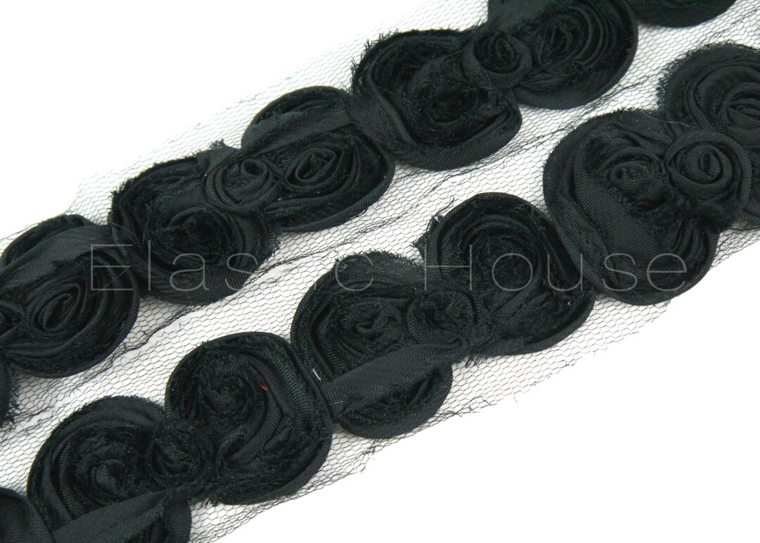 2.5" Shabby BOW Trim - Black Color - Black Shabby Bow Trim - Black Bow ...