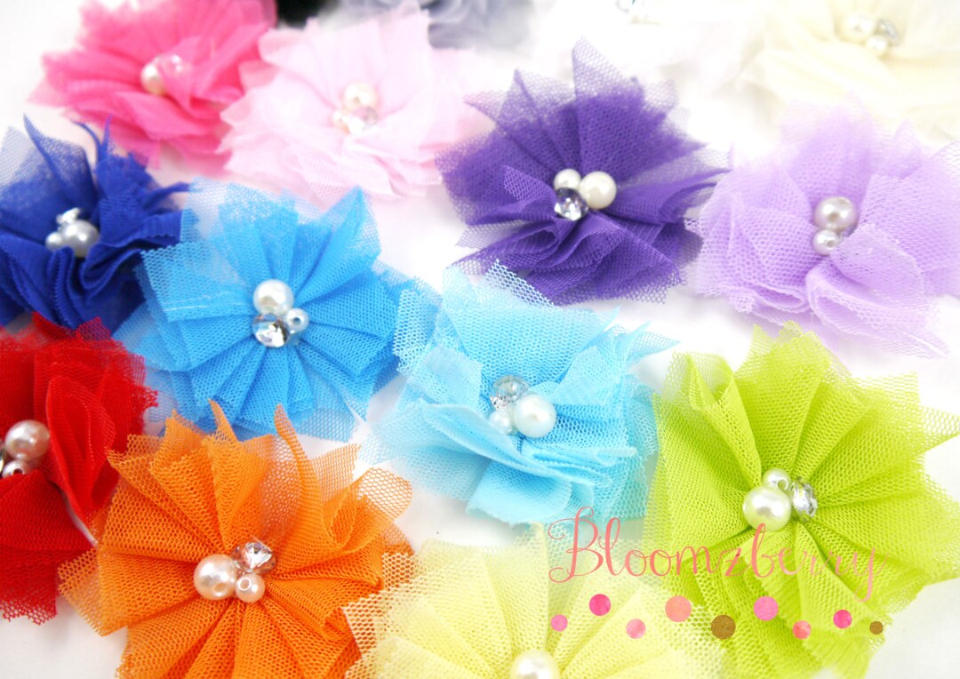 2.5" Tulle Flowers With Rhinestones Center - Assorted Color -you Choose ...