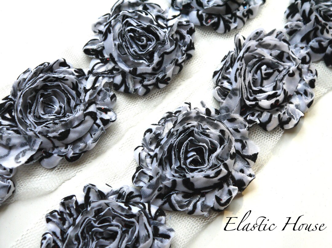 2.5" Shabby Rose Trim- White Damask - Chiffon Trim - Damask Shabby Trim ...