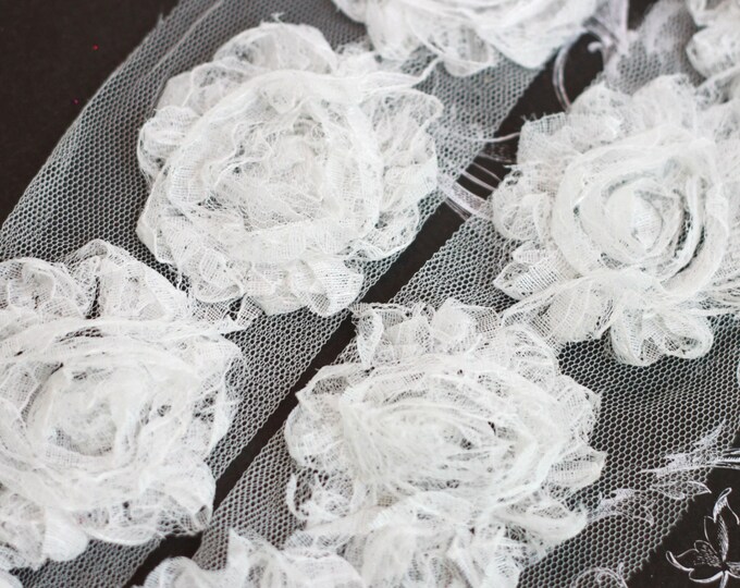 2.5" LACE Shabby Rose Trim- White Color - White Lace Shabby Trim ...
