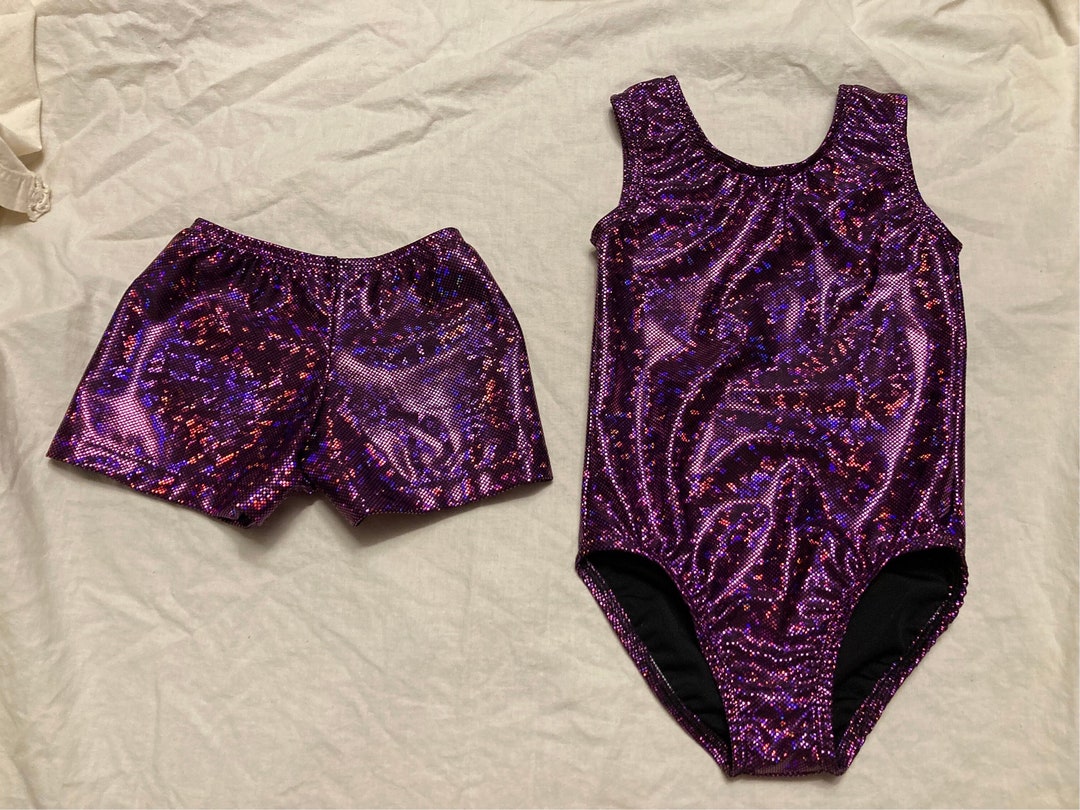 4-5 Girls Size Ready to Ship Gymnastics Leotard and Shorts in Fuchsia ...