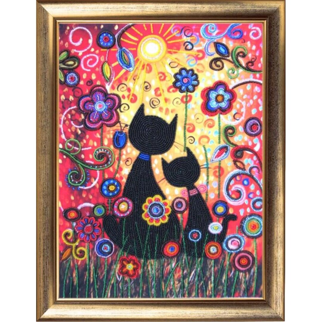 Bead Embroidery Kit Cat DIY Embroidery Kit Needlework Beadwork Craft ...