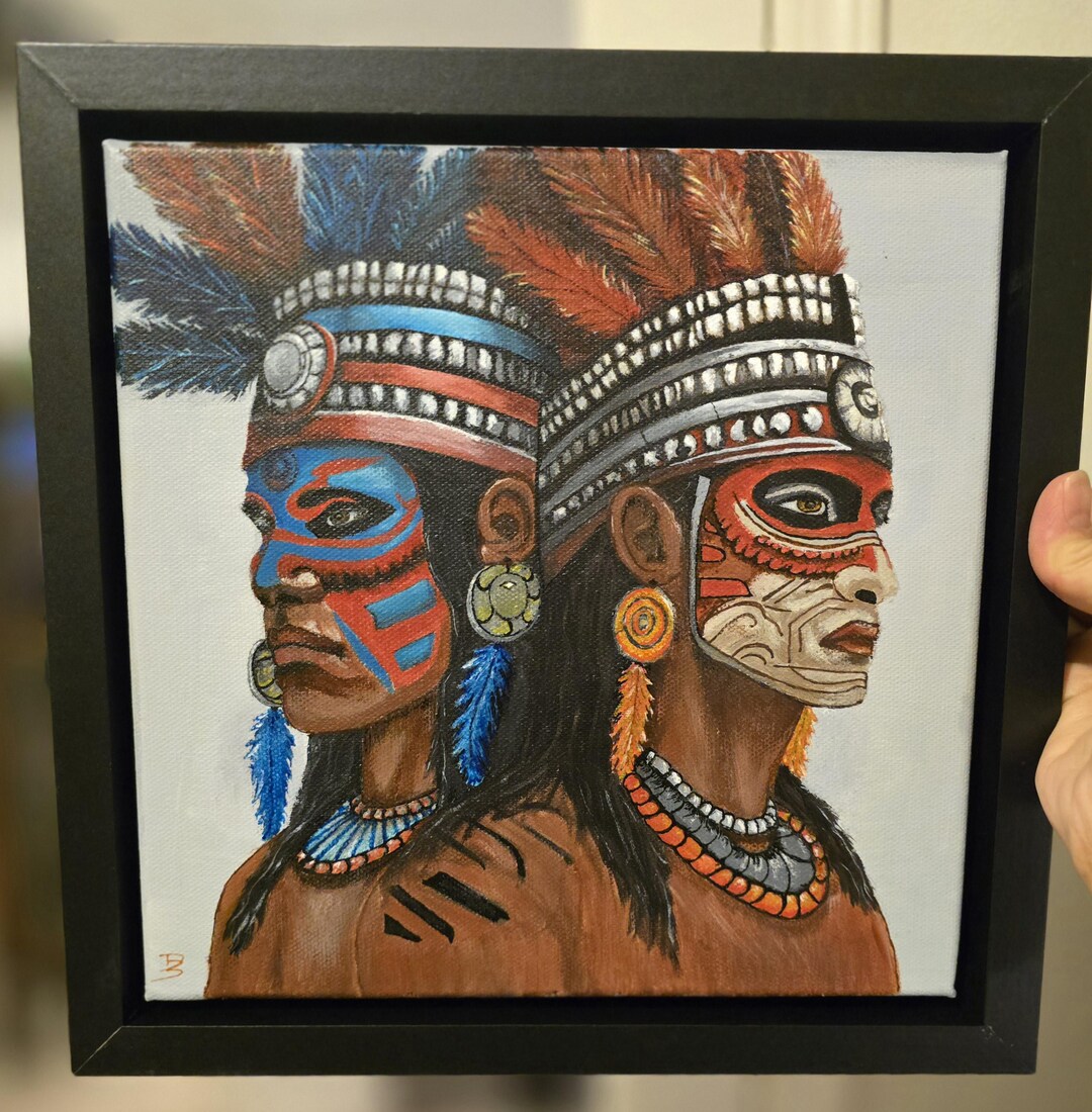 Native American Acrylic Painting OOAK 10x10 Framed - Etsy