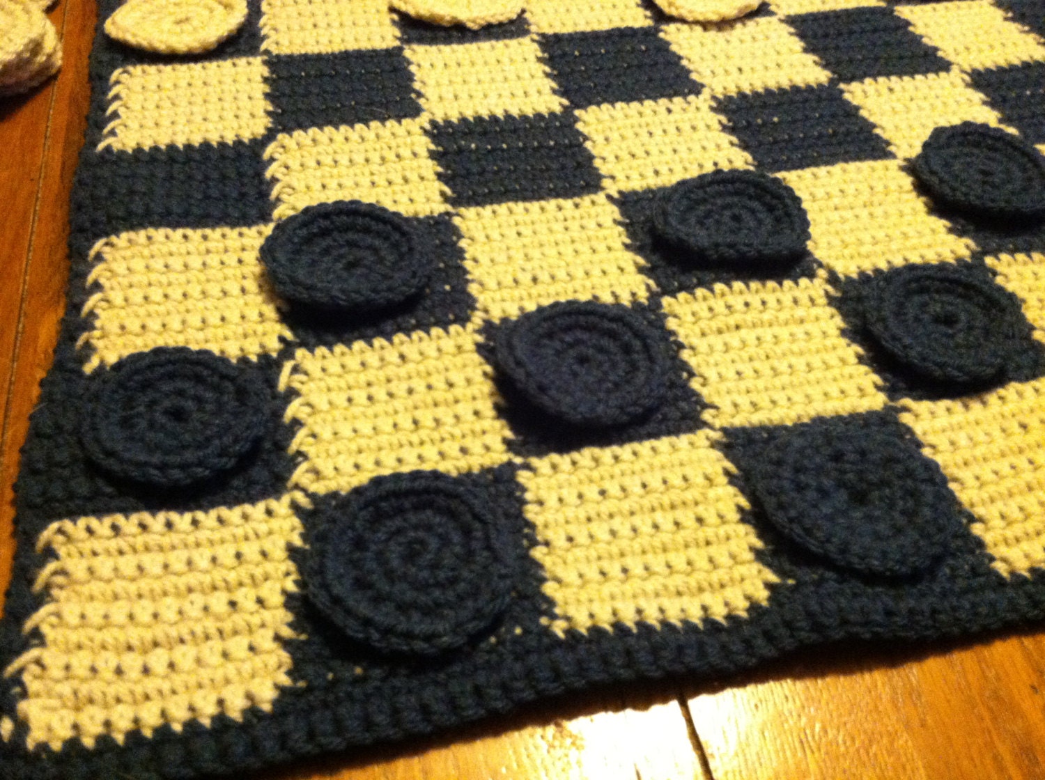 Handmade - Crocheted Checkerboard Game and 48 Game Pieces - Crocheted ...