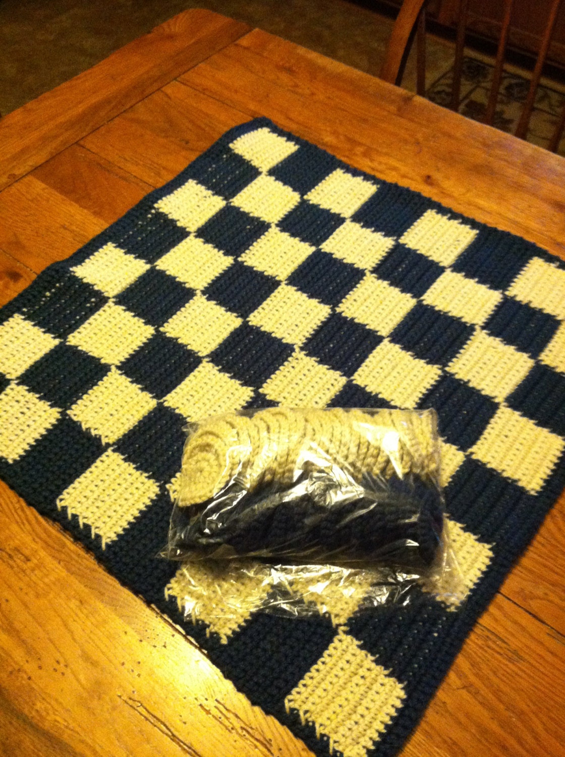 Handmade - Crocheted Checkerboard Game and 48 Game Pieces - Crocheted ...