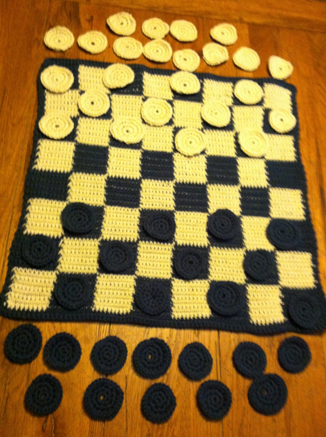 Handmade - Crocheted Checkerboard Game and 48 Game Pieces - Crocheted ...