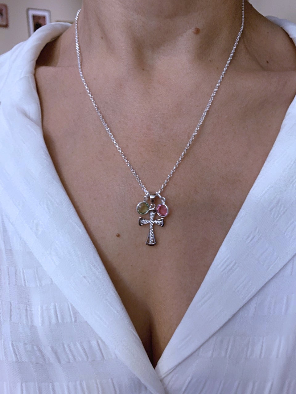 Cross Necklace For Girls. Personalized Initial Birthstone | Etsy