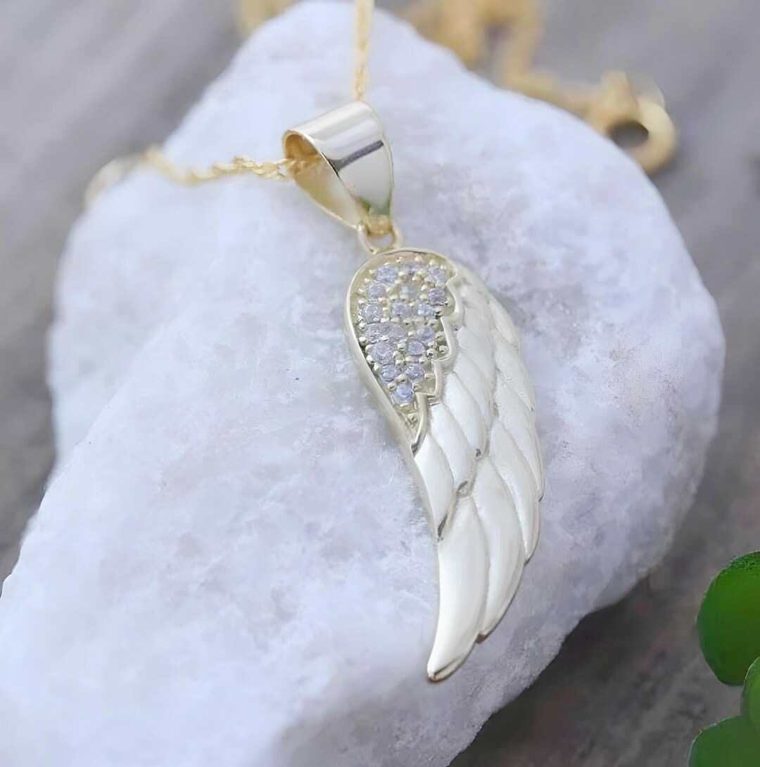 Gold Wing Necklace Gold Angel Wing Necklace Guardian Angel Wing CZ Gold ...