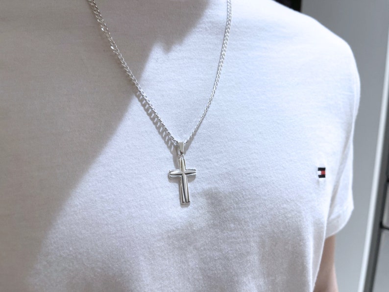 Sterling Silver Engraved Cross Necklace Unisex Custom Silver - Etsy